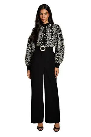 Coast Blouson Sleeve Belted Wide Leg Jumpsuit - Mono