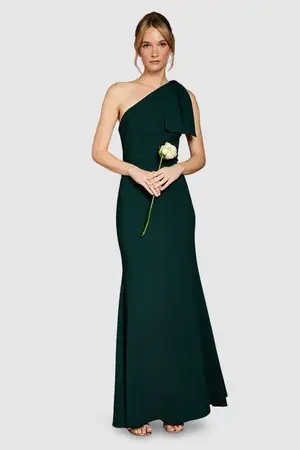 Coast One Shoulder Maxi Dress With Bow Detail Emerald