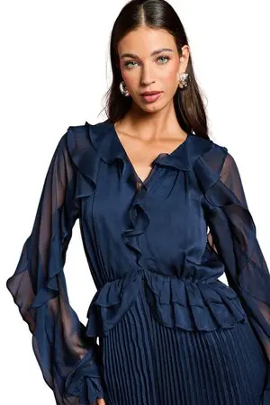 Coast Soft Chiffon Frill Jumpsuit - Navy