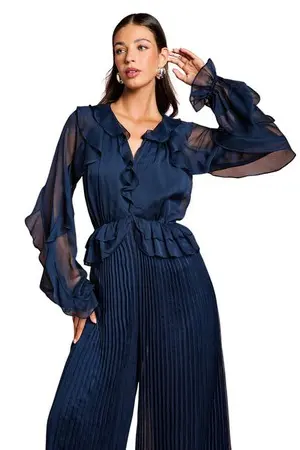 Coast Soft Chiffon Frill Jumpsuit - Navy