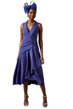 Coast Shawl Collar Ruffle Hem Midi Dress - Blue