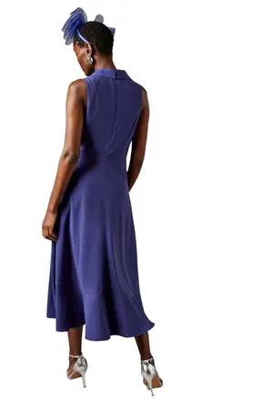 Coast Shawl Collar Ruffle Hem Midi Dress - Blue