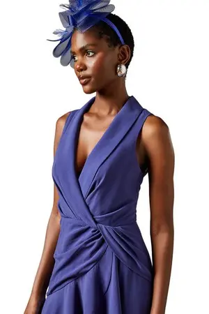 Coast Shawl Collar Ruffle Hem Midi Dress - Blue