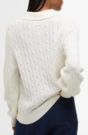 Barbour Cable Stitch Polo Sweater - Cloud