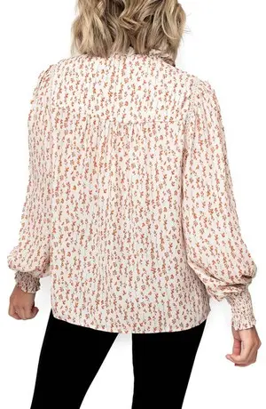 GIBSONLOOK Long Sleeve Crochet Trim Blouse - Ivory Red Vine