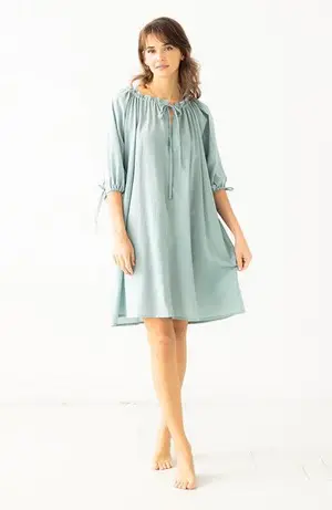 SALUA Antoinette Off-the-shoulder Cotton Tunic - Sage