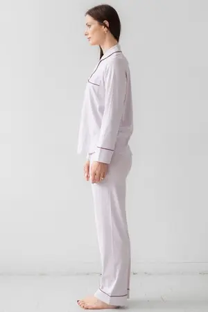 SALUA Classic Pajamas In Pima Cotton - Lavender/mulberry
