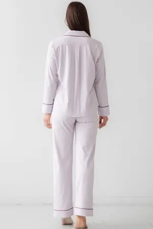 SALUA Classic Pajamas In Pima Cotton - Lavender/mulberry