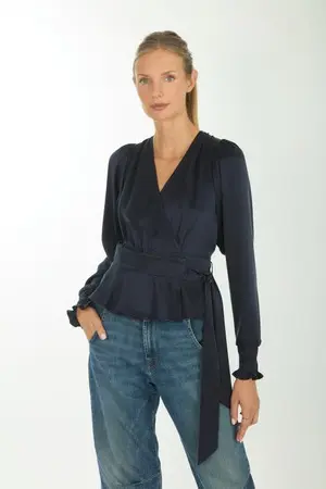 SECRET PON-PON Hailey Wrap Top - Midnight Navy