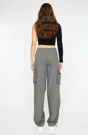 KANCAN High Rise Relaxed Cargo Pants With Patched Pockets And Tunnel Hem