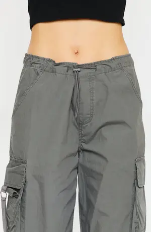 KANCAN High Rise Relaxed Cargo Pants With Patched Pockets And Tunnel Hem