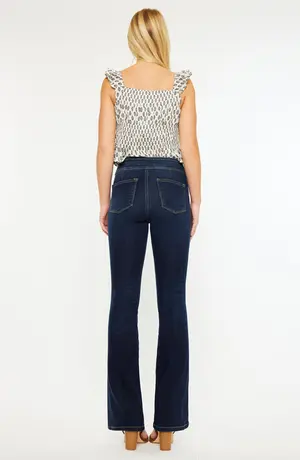 KANCAN High-rise Bootcut Jeans With Button Detail - Dark Blue