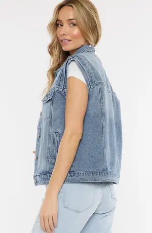 KANCAN Joey Oversized Denim Vest - Medium Wash