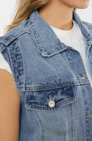 KANCAN Joey Oversized Denim Vest - Medium Wash