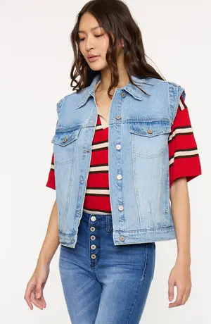 KANCAN Joey Oversized Denim Vest - Medium Wash