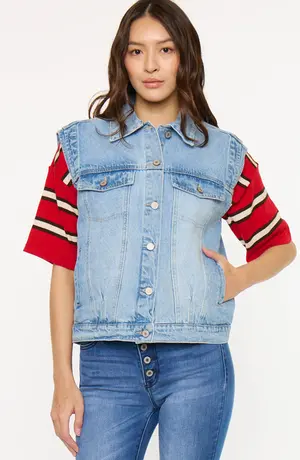 KANCAN Joey Oversized Denim Vest - Medium Wash