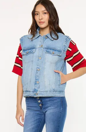 KANCAN Joey Oversized Denim Vest - Medium Wash