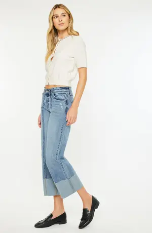 KANCAN Margret Mid-rise Cropped Wide-leg Jeans