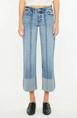 KANCAN Margret Mid-rise Cropped Wide-leg Jeans - Medium Wash