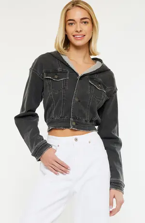 KANCAN Andie Cropped Hooded Denim Jacket