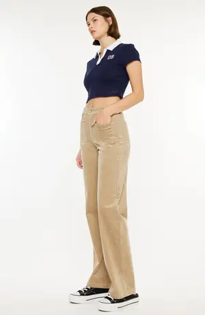 KANCAN Saturn Ultra High Rise Wide Leg Corduroy Pants - Beige
