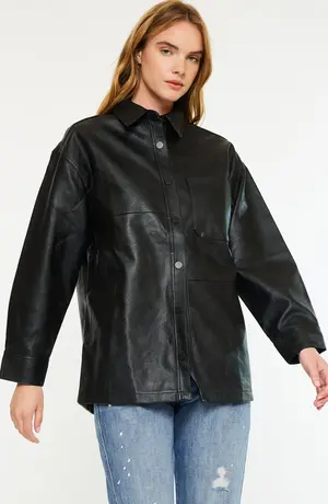 KANCAN Faux Leather Oversized Shirt Jacket