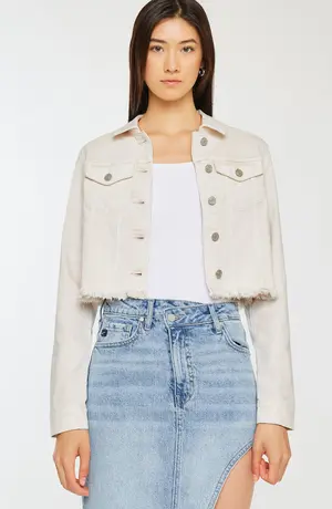 KANCAN Cropped Denim Jacket - Ecru