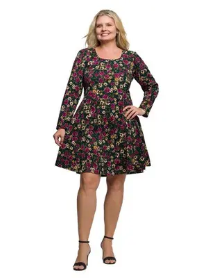 24SEVEN COMFORT APPAREL Floral Print Fit And Flare Mini Dress - Pink Multi