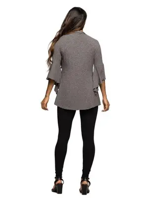 24SEVEN COMFORT APPAREL Tie Front Bell Sleeve Maternity Cardigan - Smoke