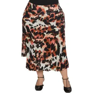 24SEVEN COMFORT APPAREL Animal Print Elastic Waist Maxi Skirt - Brown Multi