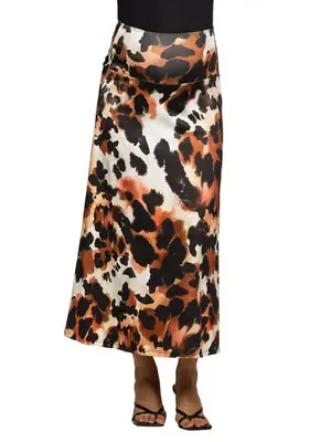 24SEVEN COMFORT APPAREL Animal Print Elastic Waist Maxi Skirt - Brown Multi