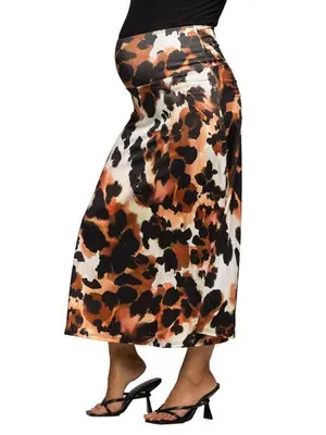 24SEVEN COMFORT APPAREL Animal Print Elastic Waist Maxi Skirt - Brown Multi
