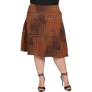 24SEVEN COMFORT APPAREL Geometric Print A-line Skirt - Brown Multi