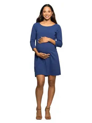 24SEVEN COMFORT APPAREL A-line Knee Length Maternity Dress - Denim