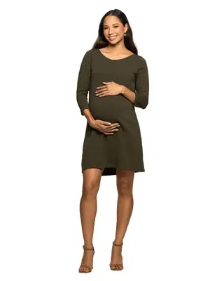 24SEVEN COMFORT APPAREL A-line Knee Length Maternity Dress - Olive