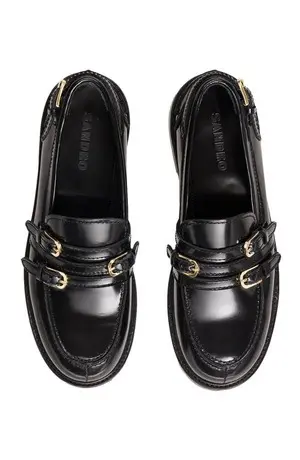 Sandro Leather Loafers With Buckles - Black