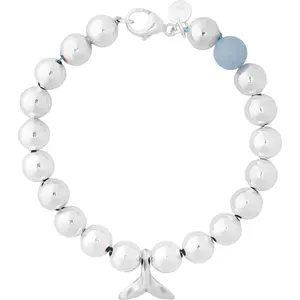 EMMA RAE Sterling Whale Tail Beaded Bracelet - Silver