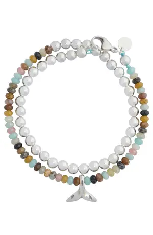 EMMA RAE Sterling & Amazonite Gemstone Whale Tail Charm Bracelet - Brown