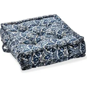 TAG Medallion Print Cotton Floor Accent Throw Pillow With Handles - Blue