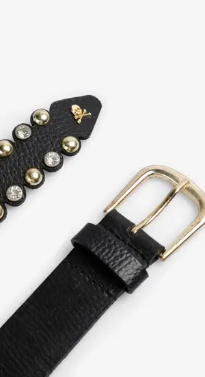 SCALPERS Sandy Cristal Leather Belt - Black