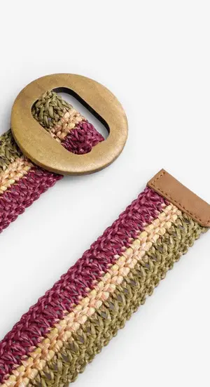 SCALPERS Woven Raffia Belt With Round Buckle