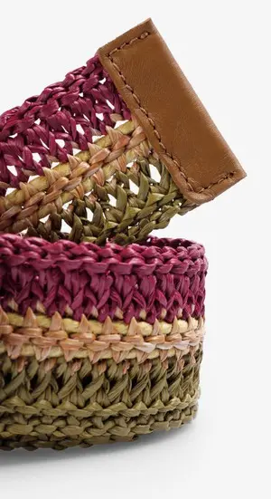 SCALPERS Woven Raffia Belt With Round Buckle