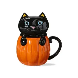 TAG Hello Pumpkin Cute Kitty Lidded Mug For Halloween Drinkware - Multicolored