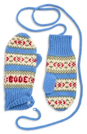 BODE Wedgewood Corded Virgin Wool Mittens - Blue Multi