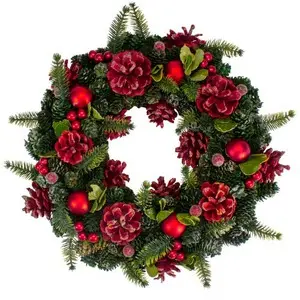 NORTHLIGHT Red Pine Cones And Ornaments Christmas Wreath - Green