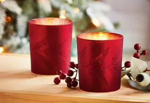 TAG Sprig Etched Tealight Holder Glass Candle Holder Christmas