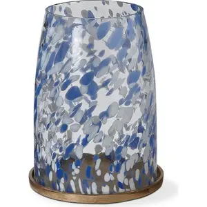 TAG Confetti Glass Hurricane Candle Holder Large - Blue