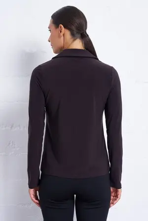 FRANNE GOLDE Luxe Stretch Jersey Button-up Shirt - Espresso