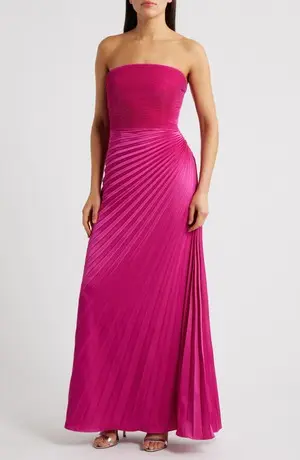 Dress The Population Kinley Accordion Pleat Strapless Gown - Bright Fuchsia