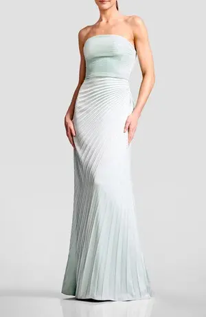 Dress The Population Kinley Accordion Pleat Strapless Gown - Mint